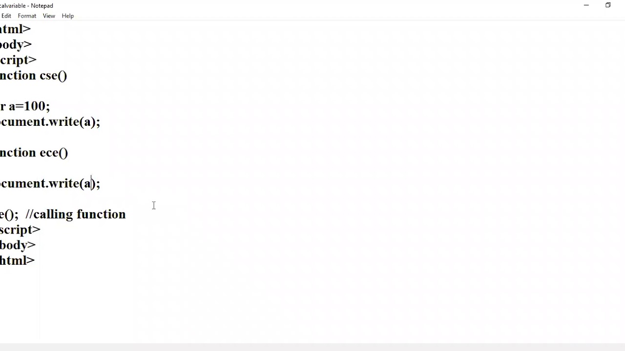 JavaScript local and global variable example programs.