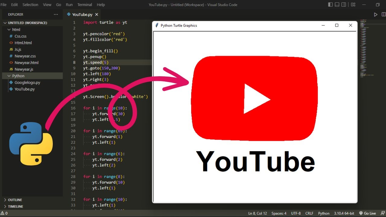 Make YouTube logo in python turtle 🐢 | Python turtle graphics | Syntax error | YouTube logo |