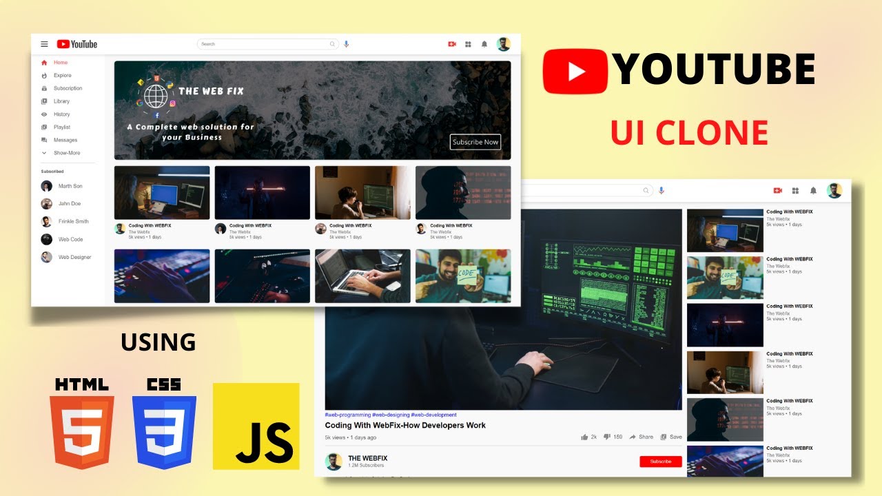 YouTube UI Clone Using HTML, CSS & JavaScript | THE WEBFIX