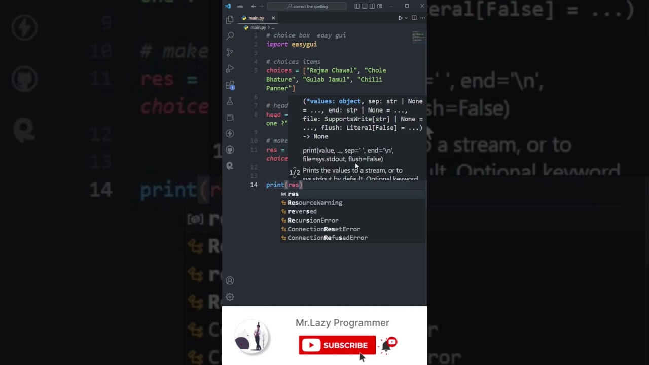CHOICEBOX  using python | easygui | #python #mrlazyprogrammer #mr #shorts