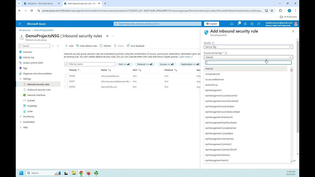 Creating a network security group in Azure
