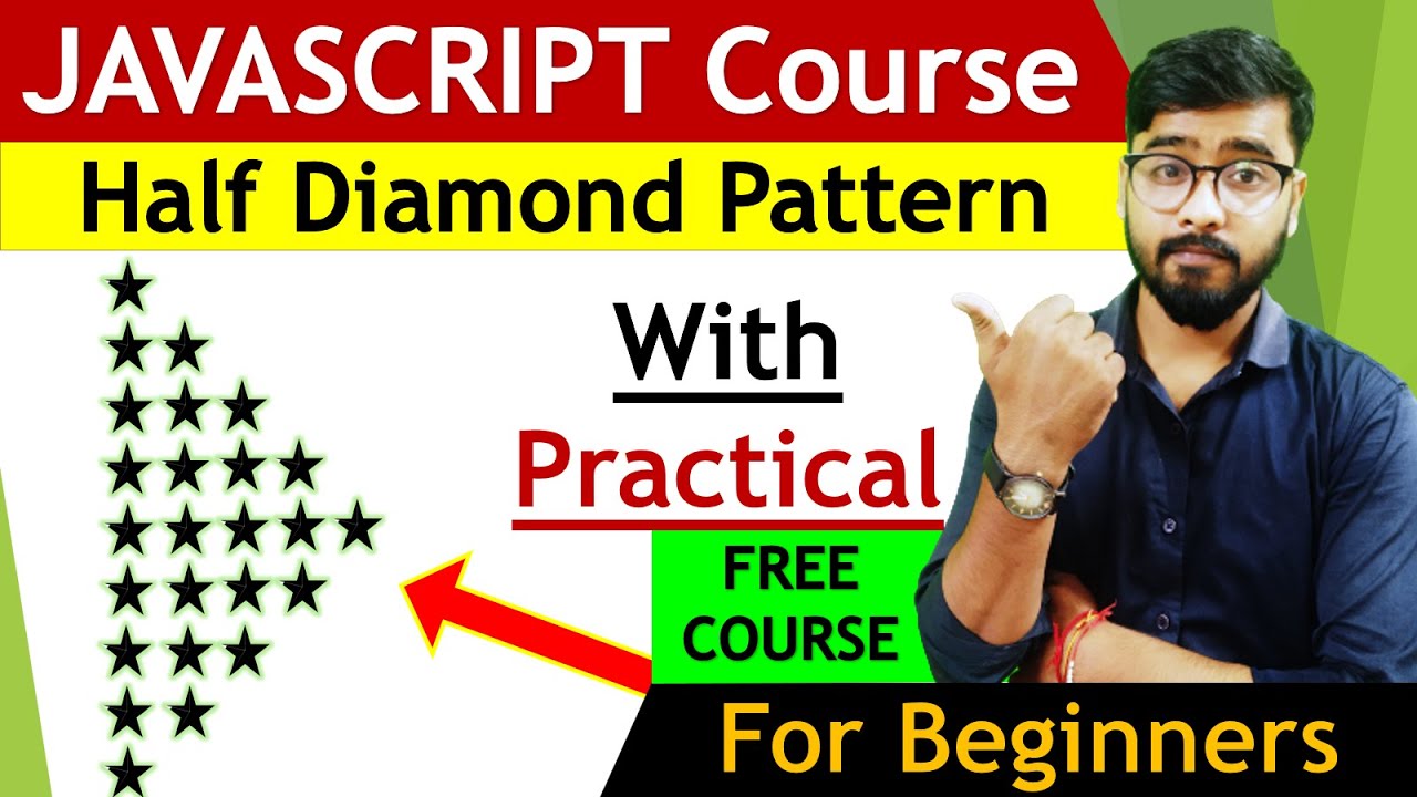 JavaScript Star Pattern Program| Half Diamond Star Pattern | JavaScript Tutorial