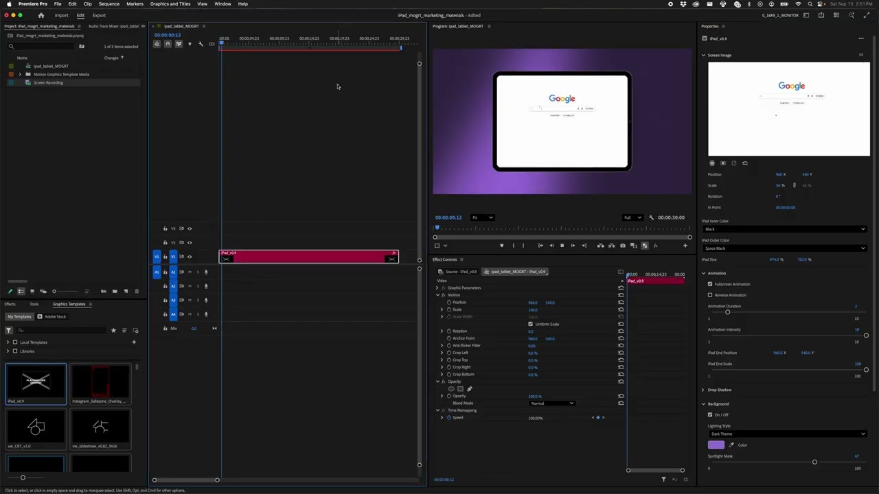 iPad Tablet Mockup Template MOGRT | Adobe Premiere Tutorial