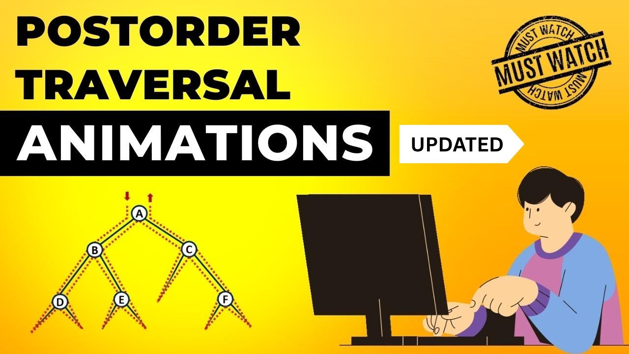 Postorder Traversal in Binary Tree Animations | Data Structure | Visual How