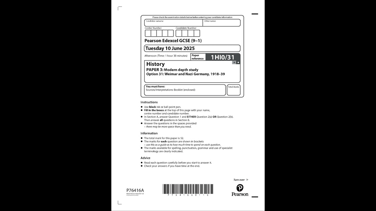 Merged 2025 Pearson EDEXCEL GCSE History Paper 3 And Mark Scheme 1hi0 31