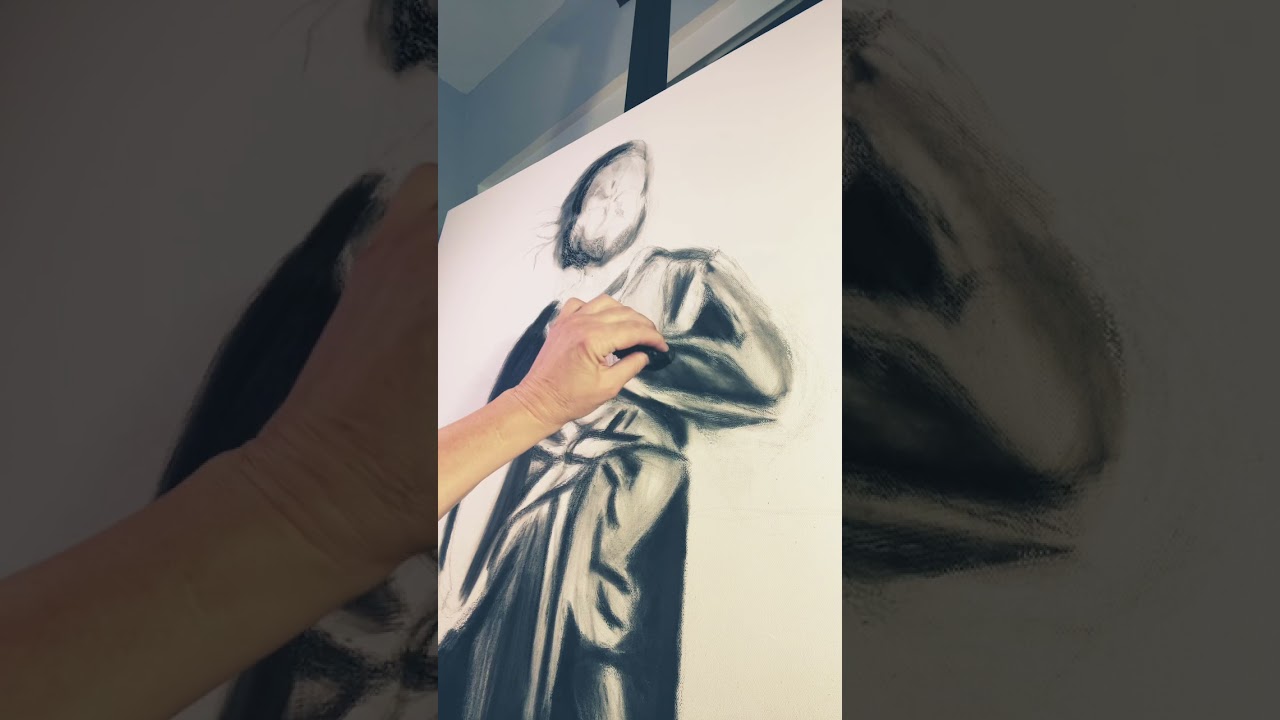 Scratchy Brush Sound ASMR Charcoal Portrait Drawing Unintentionally Soothing to Watch Art Project
