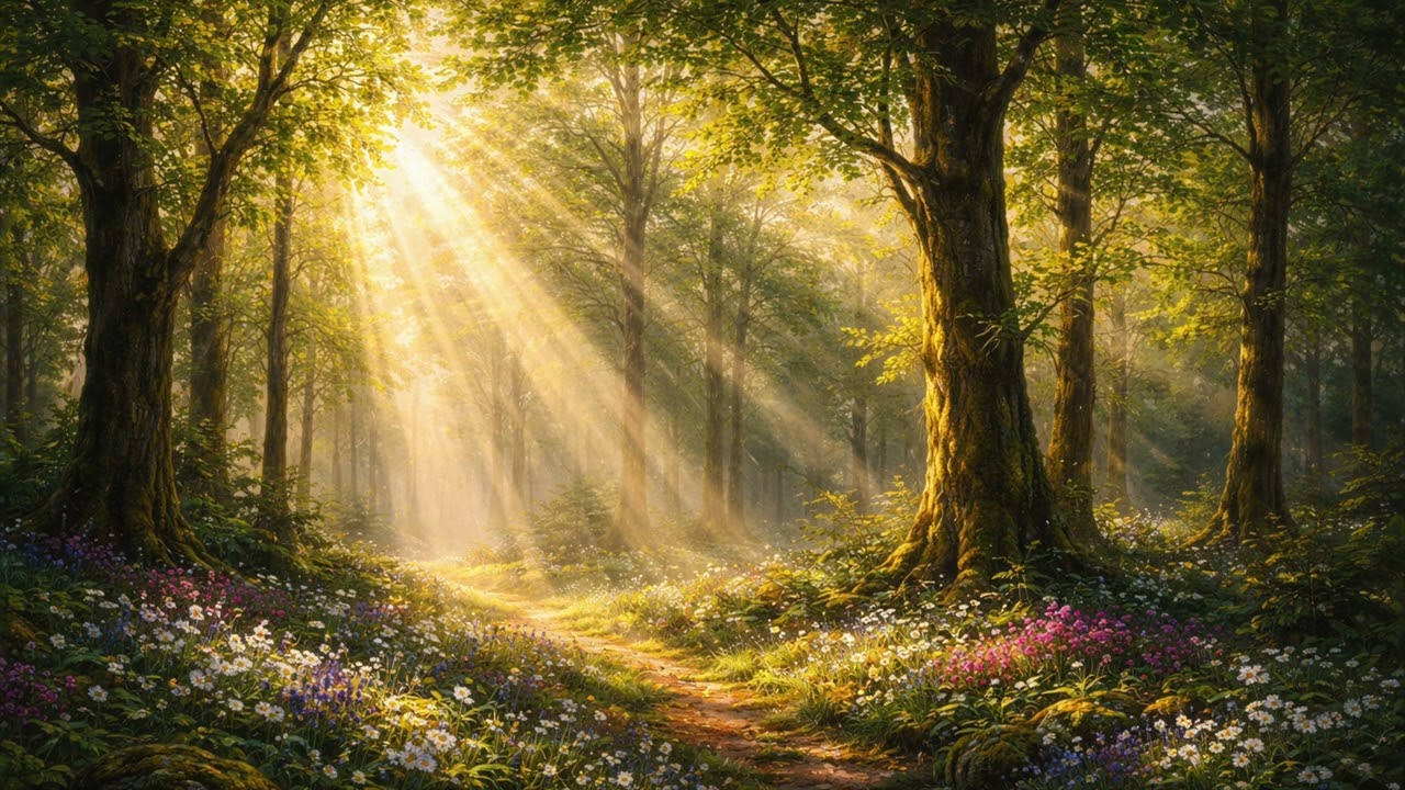 Golden Sunbeams Through Enchanted Forest | Spring Serenity | 4K Frame TV Art