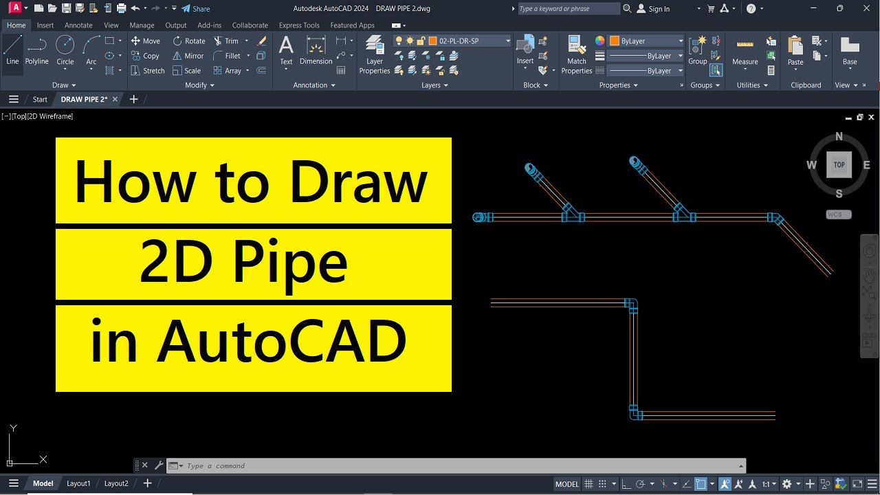 How to Draw 2D Pipe in AutoCAD (with Multi Line)
