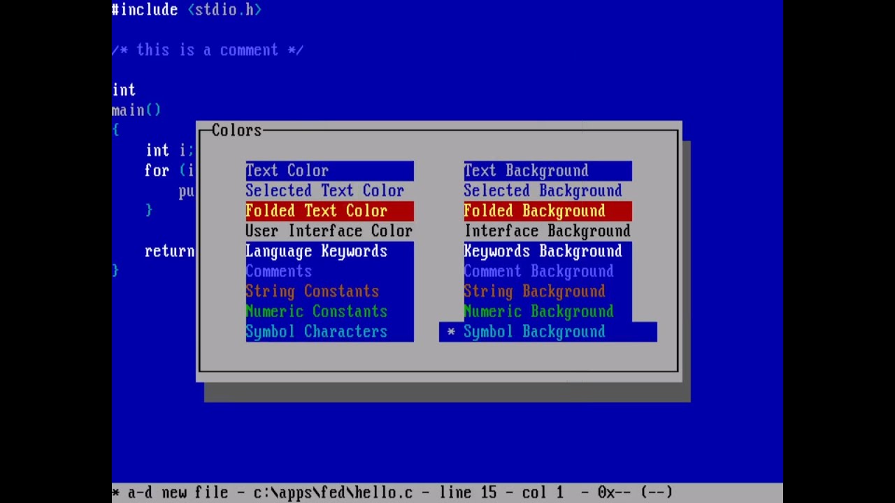 Setting the colors in the FED editor