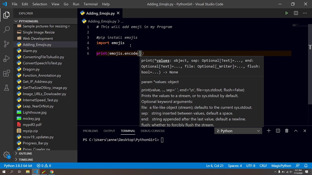 How to add emoji using python