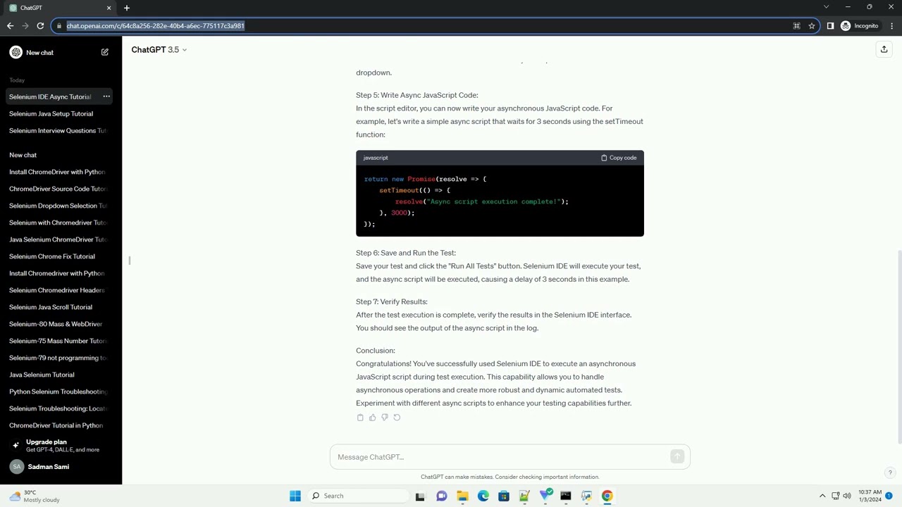 selenium ide execute async script