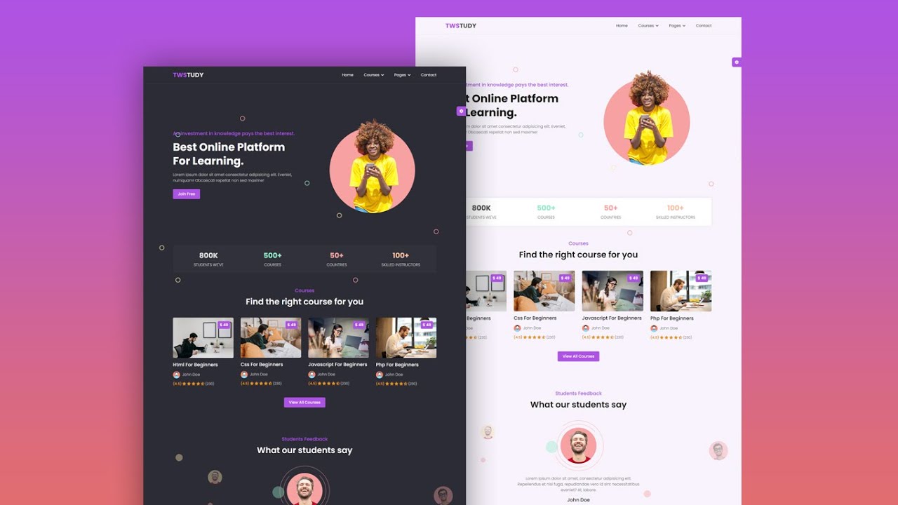 (1/5) Online Learning Website using Html Css Javascript & Bootstrap 5  | Responsive