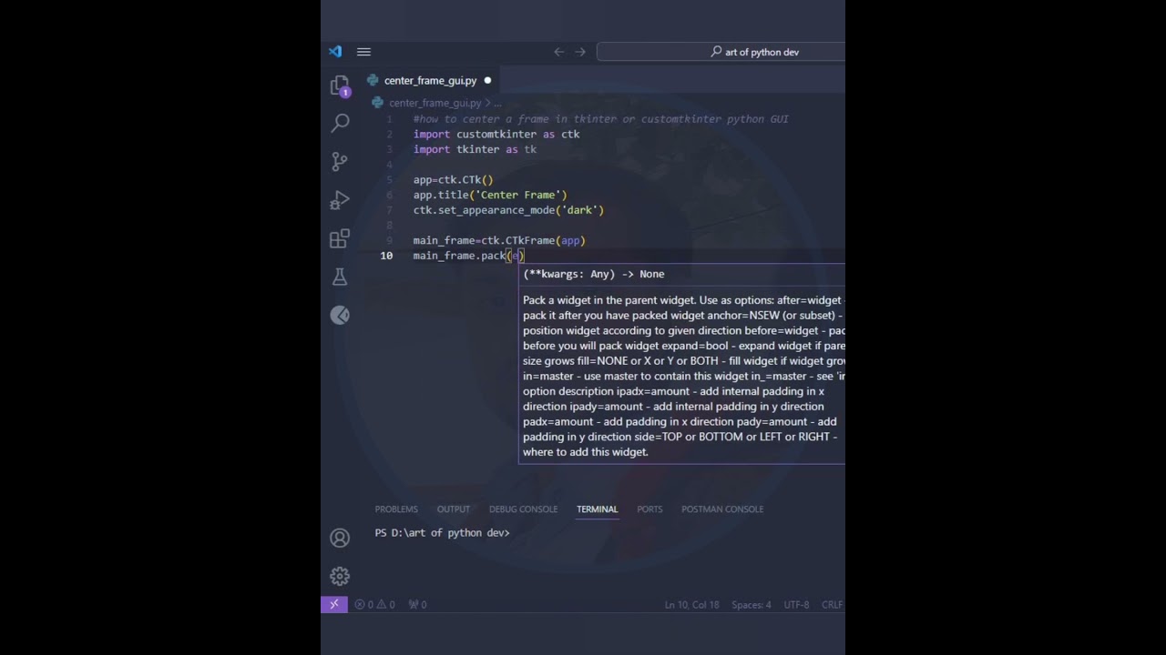 How Can We Center A Frame In Tkinter or Customtkinter Based Python GUI