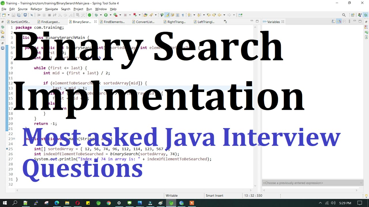 Binary search implementation in java | most important java coding questions