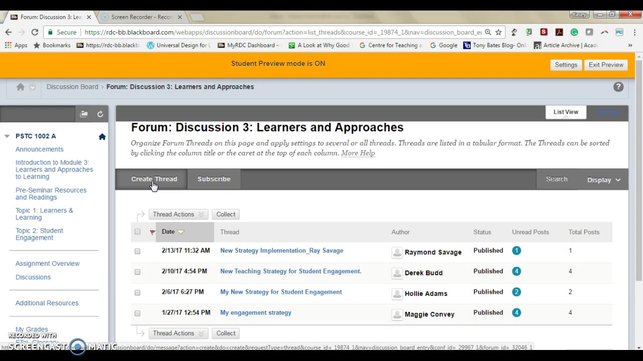 Creating a Discussion Thread in Blackboard