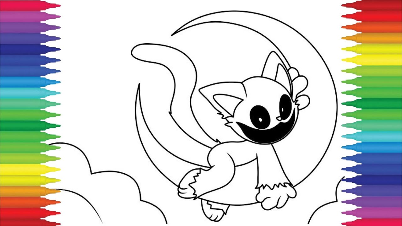 CatNap sleeping on the moon from Poppy Playtime | Smiling Critters Coloring Page