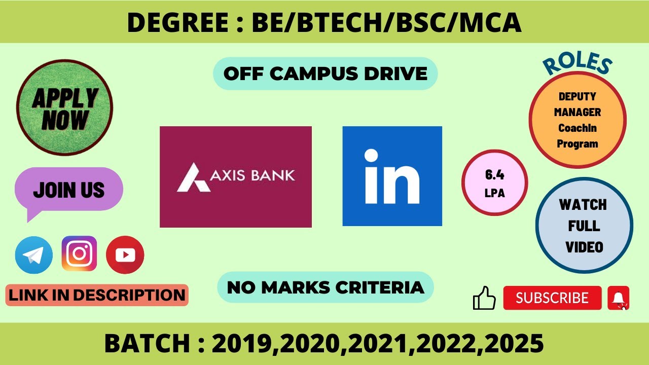 AXIS BANK | LINKEDIN | BE/BTECH | 2019-2022 | 2025 | FRESHERS OFF CAMPUS HIRING #applynow
