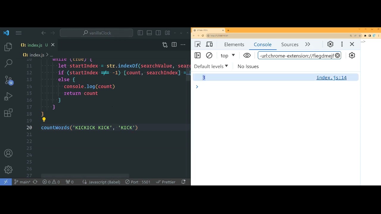 JavaScript  - Count Word Occurences In Sentence String