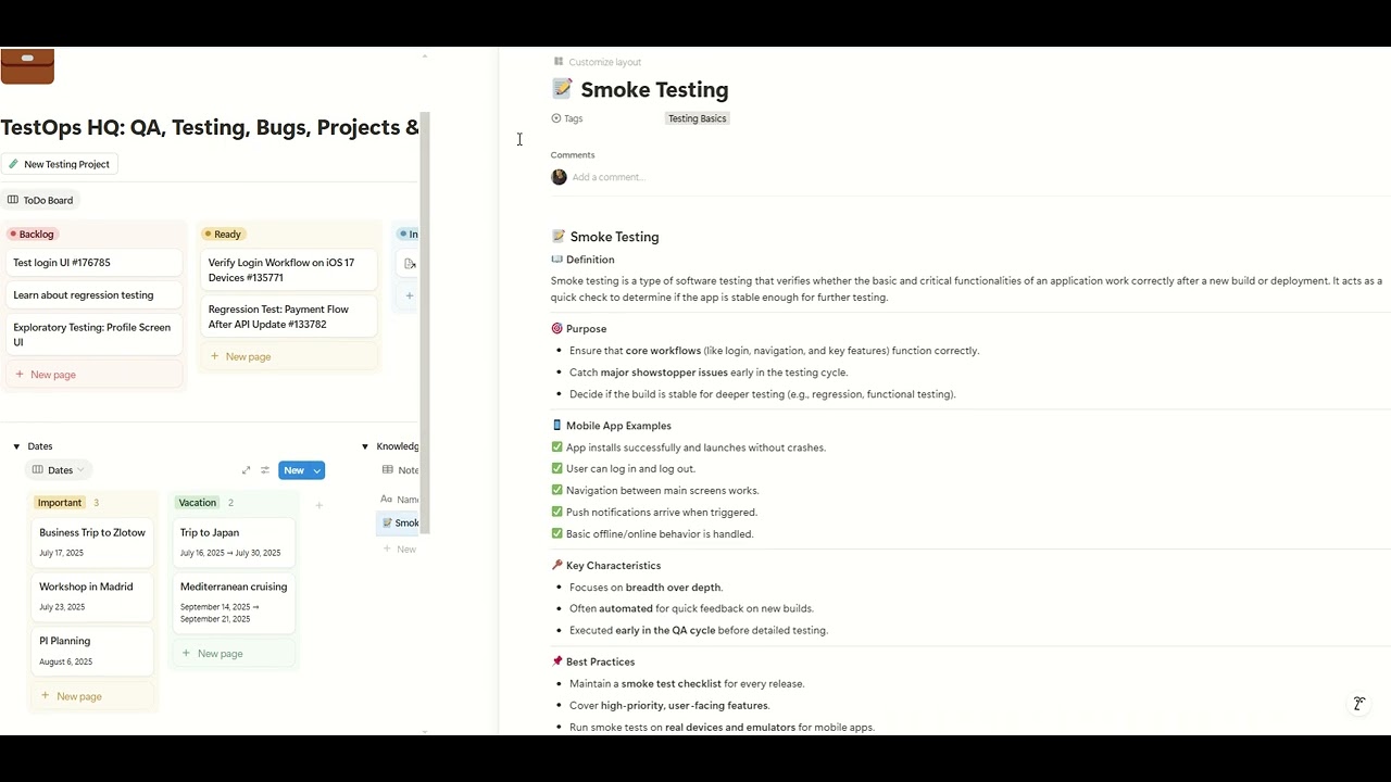 Notion Template: TestOps HQ: QA, Testing, Bugs, Projects & Wikis
