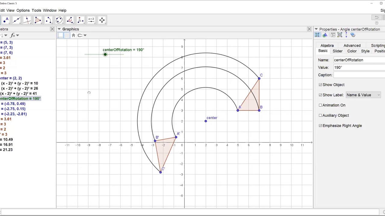 Animating a Rotation in Geogebra