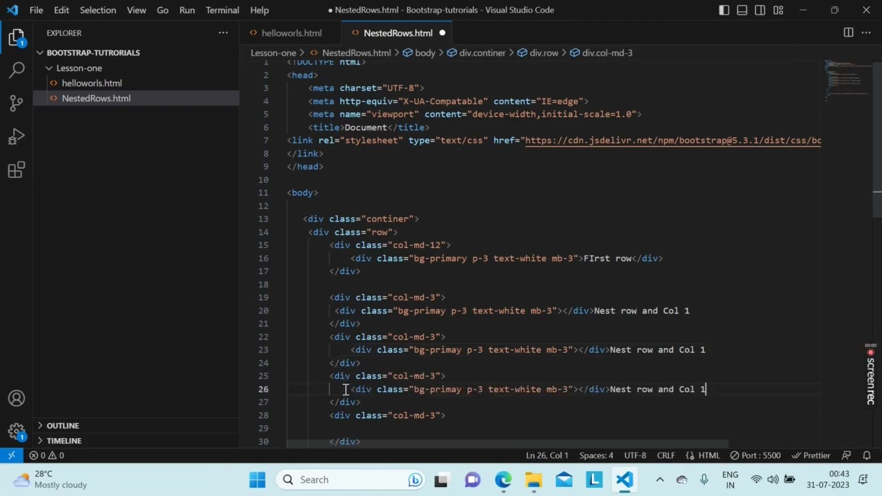 Lesson 4 Bootstrap Nested row and nested columns