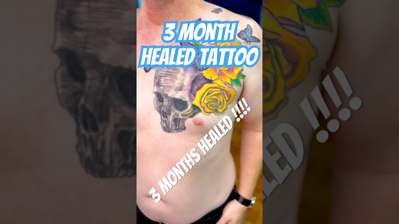 Tattoo that is 3 months healed of a skull , flowers & butterflies