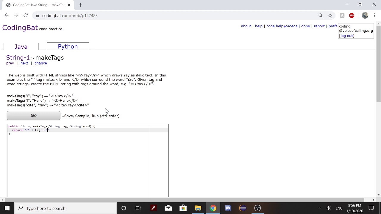 String-1 (makeTags) Java Tutorial || Codingbat.com