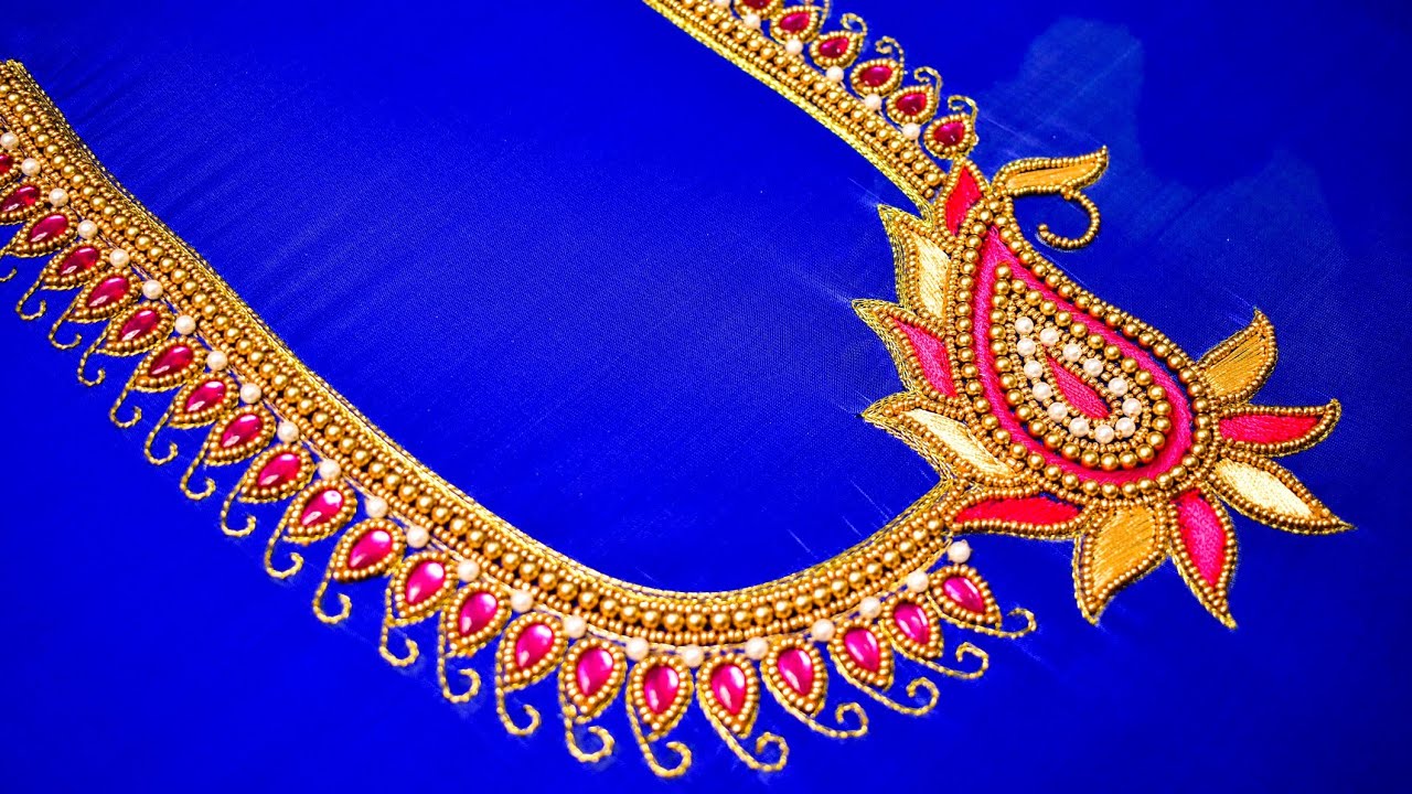 Beautiful Aari Mango Work Blouse Using Normal Needle - Blouse Designs