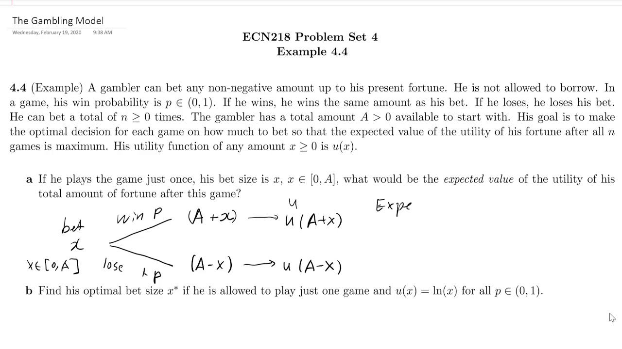 Example 4.4 Gambling Model: Part 1: One Game
