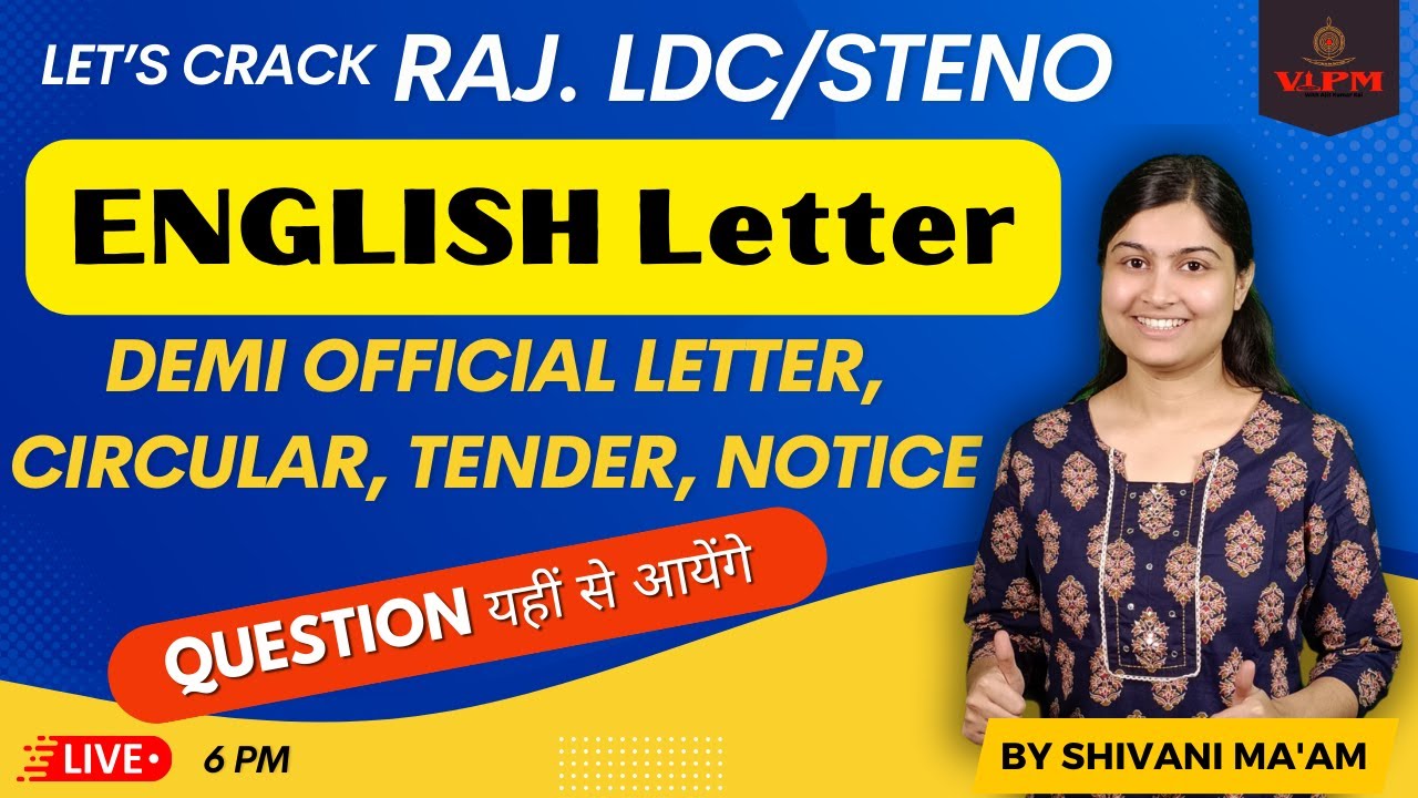 Raj. LDC 2024 English By Shivani Ma'am || Demi official letter, Circular, Tender, Notice
