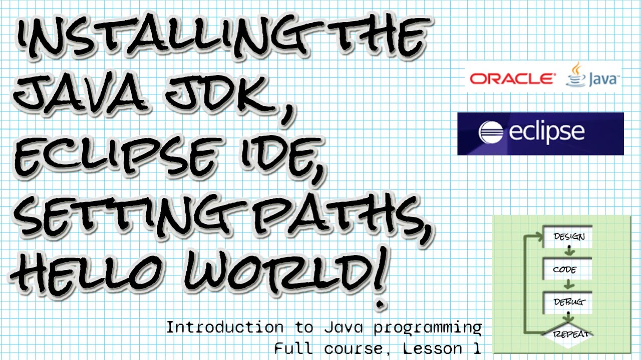 Install the Java JDK, Eclipse, set paths, Hello world!  Intro to Java (full course) Lesson 1