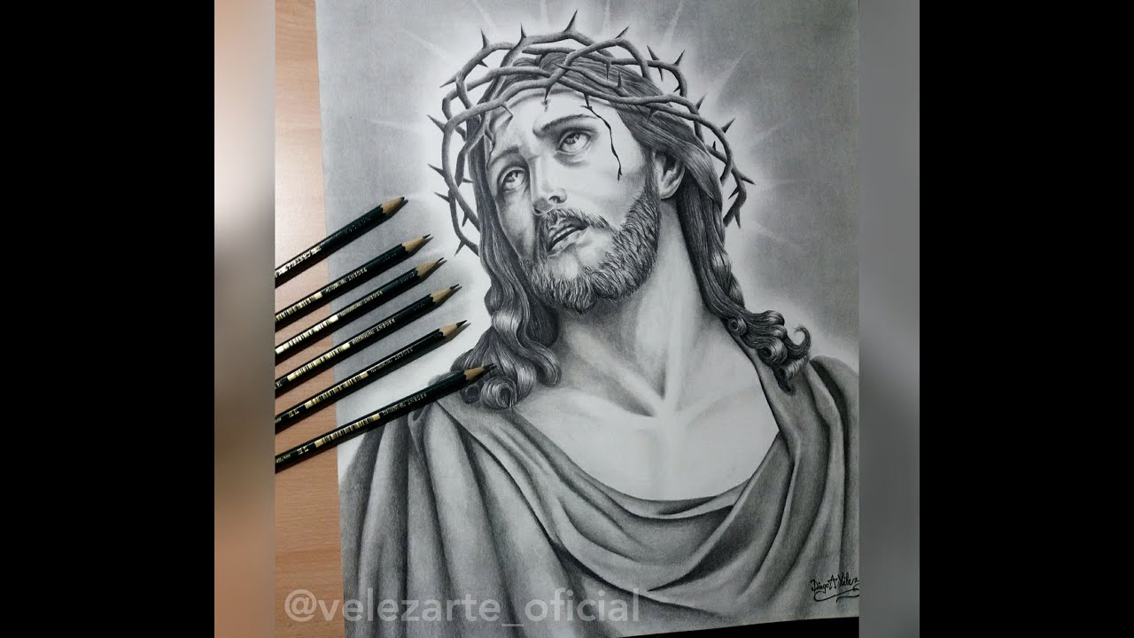 Dibujo realista de Jesús lápices de grafito - Drawing Jesus realistic Time lapse graphite pencils