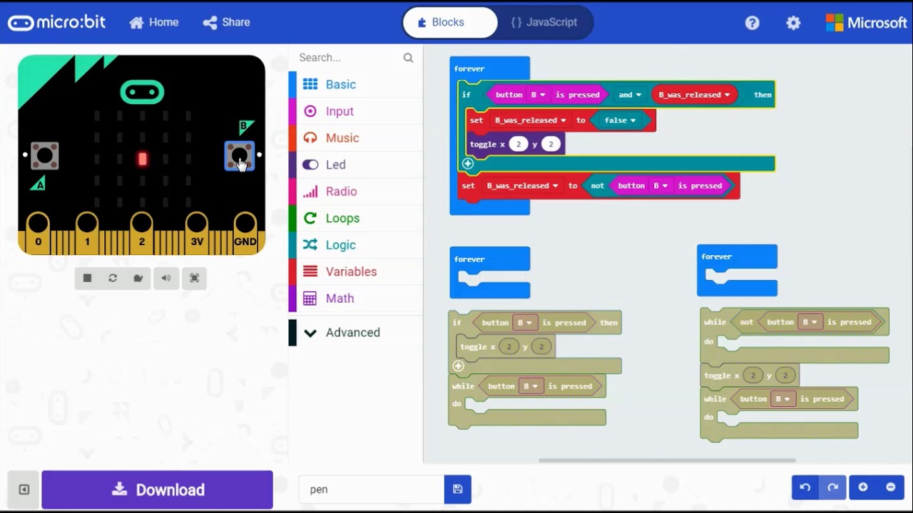 micro:bit - PUSH BUTTON as TOGGLE SWITCH