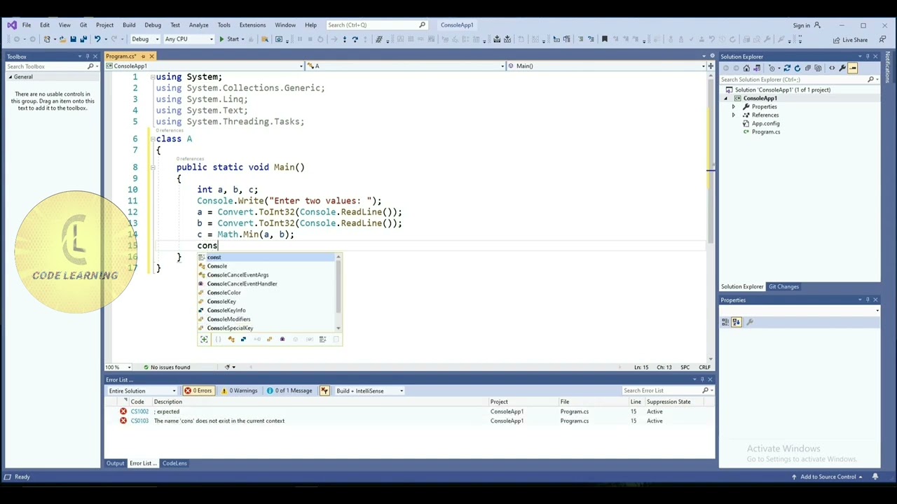 C# | Math ' Min() - user input' | CodeLearning