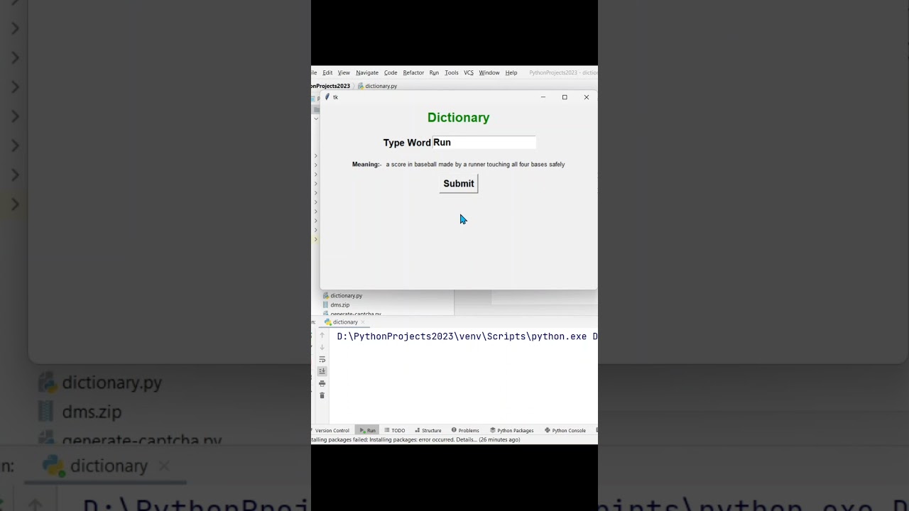 Dictionary using Python Tkinter (Free source code) #python #shorts