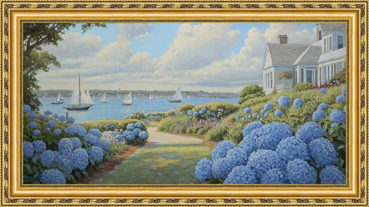 Summer Sail Boat Painting | Vintage Gold Frame TV Art | 4k Screensaver for TV