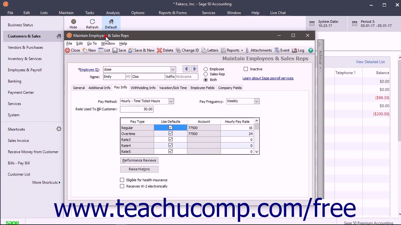 Sage 50 2018 Tutorial Adding Time Ticket Employees Sage Training