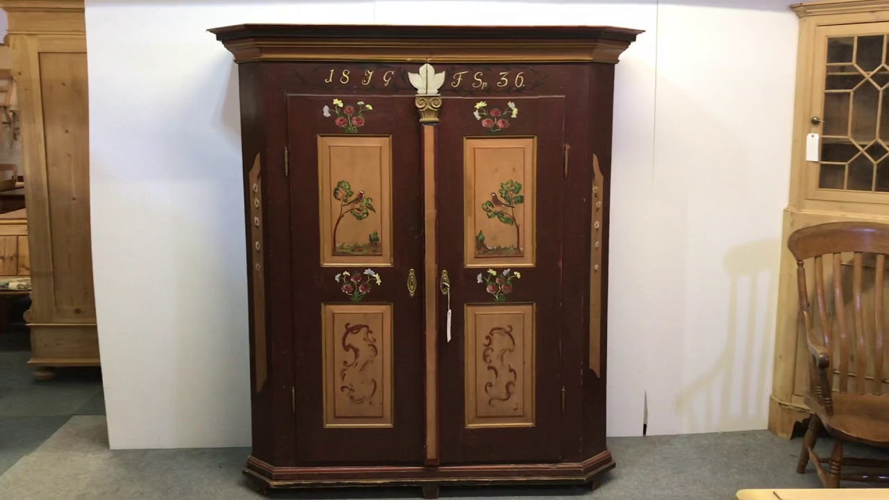 Very Old German Painted Armoire c.1830 (Dismantles) - Pinefinders Old Pine Furniture Warehouse