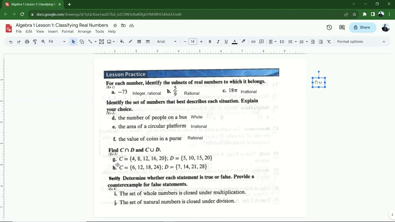 Saxon Algebra 1 Lesson 1 Video 3: Classifying Real Numbers (Practice Problems)