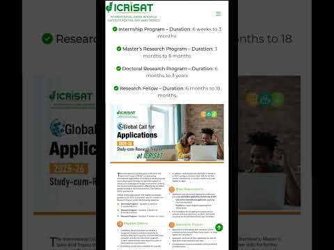 icrisat intership programme 2025|| #icrisat #agriinternship #intership #internships