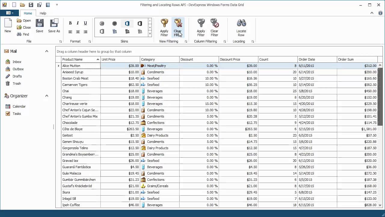 DevExpress WinForms Grid: Filtering & Locating Rows API