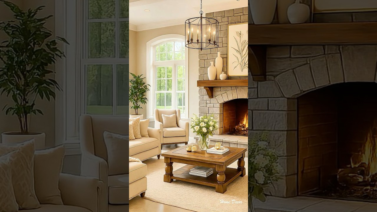 Cozy Fireplace Living Room with Timeless Charm  #home #eleganthomes #interiordesign #homedecor