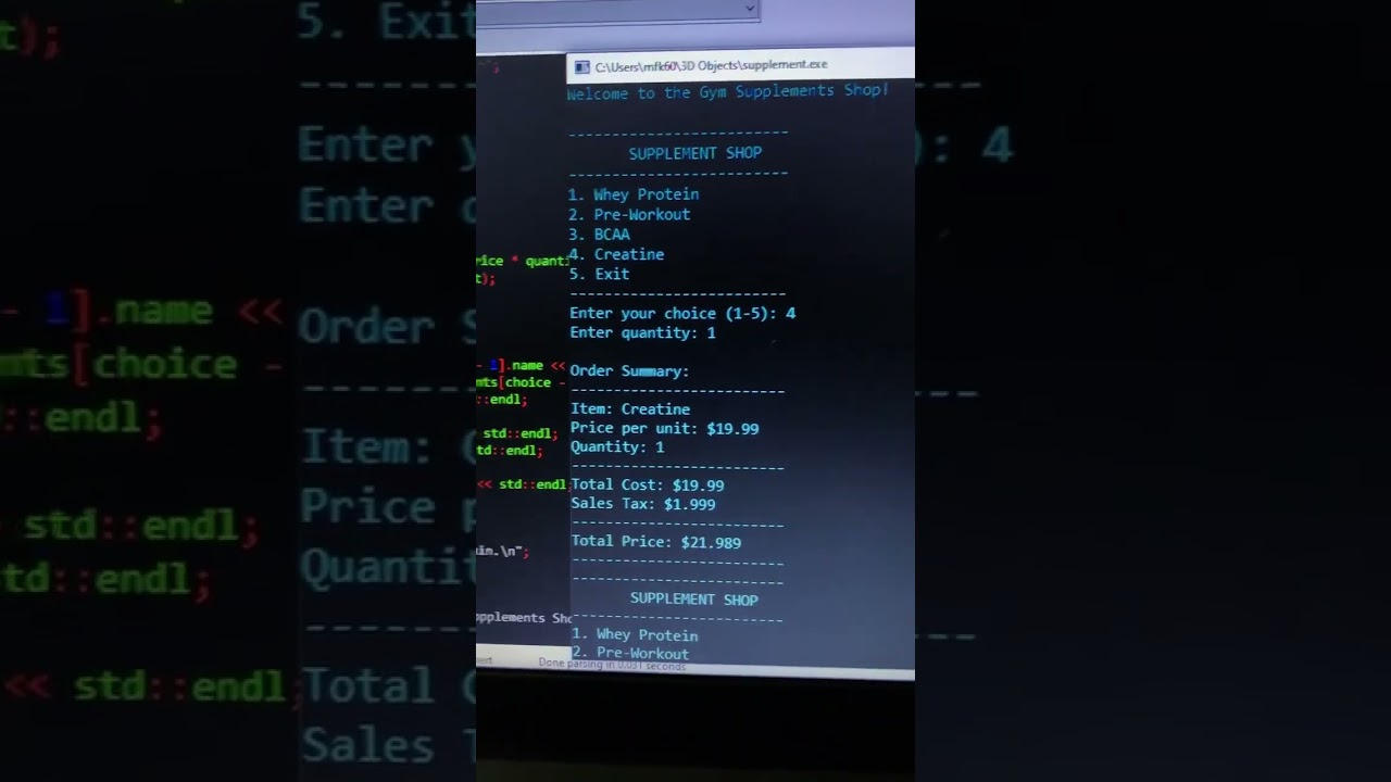 supplement shop c++ #coding #cpp #code #codemasters #codinglife #codingninja #coderstokyo #coders