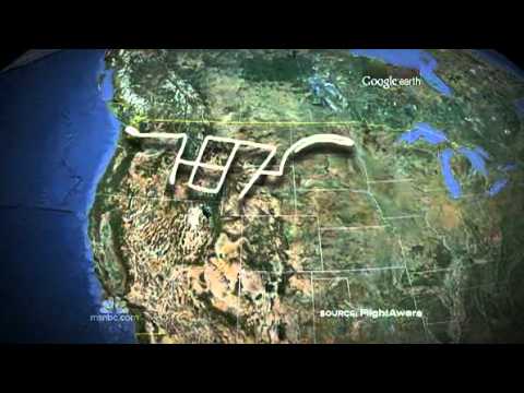 Boeing 787 Dreamliner's FlightAware.com flight track on NBC Nightly News