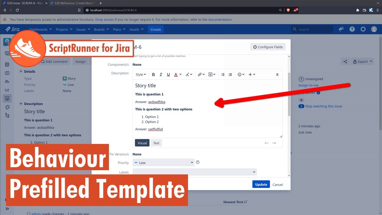 ScriptRunner for Jira - Behaviour prefilled template