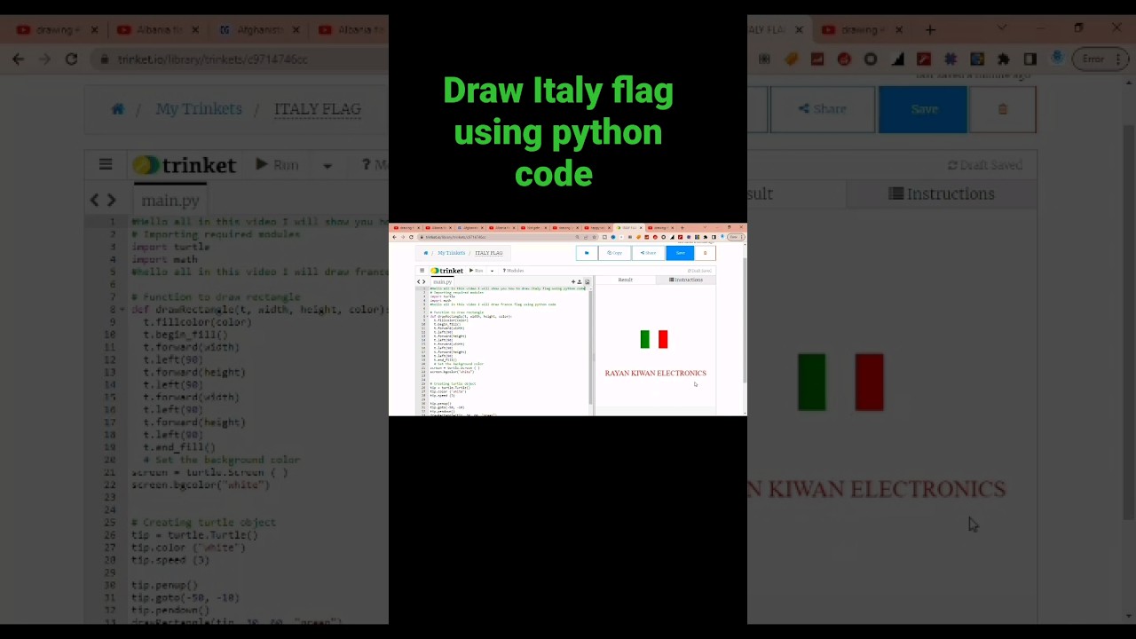 draw #Italy #flag using #python #code @gilesmcmullen @Creative_wiz @programmingwithmosh