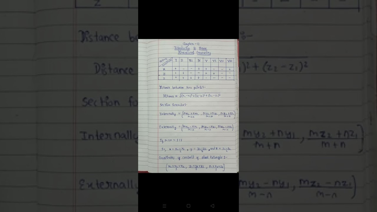 class 11th maths chapter 12 introduction to 3d geometry all formulas
