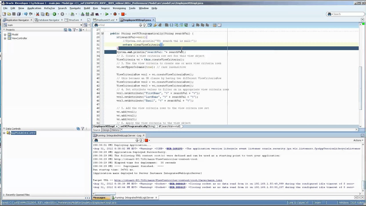 001d Jdeveloper: Working with View Object java classes