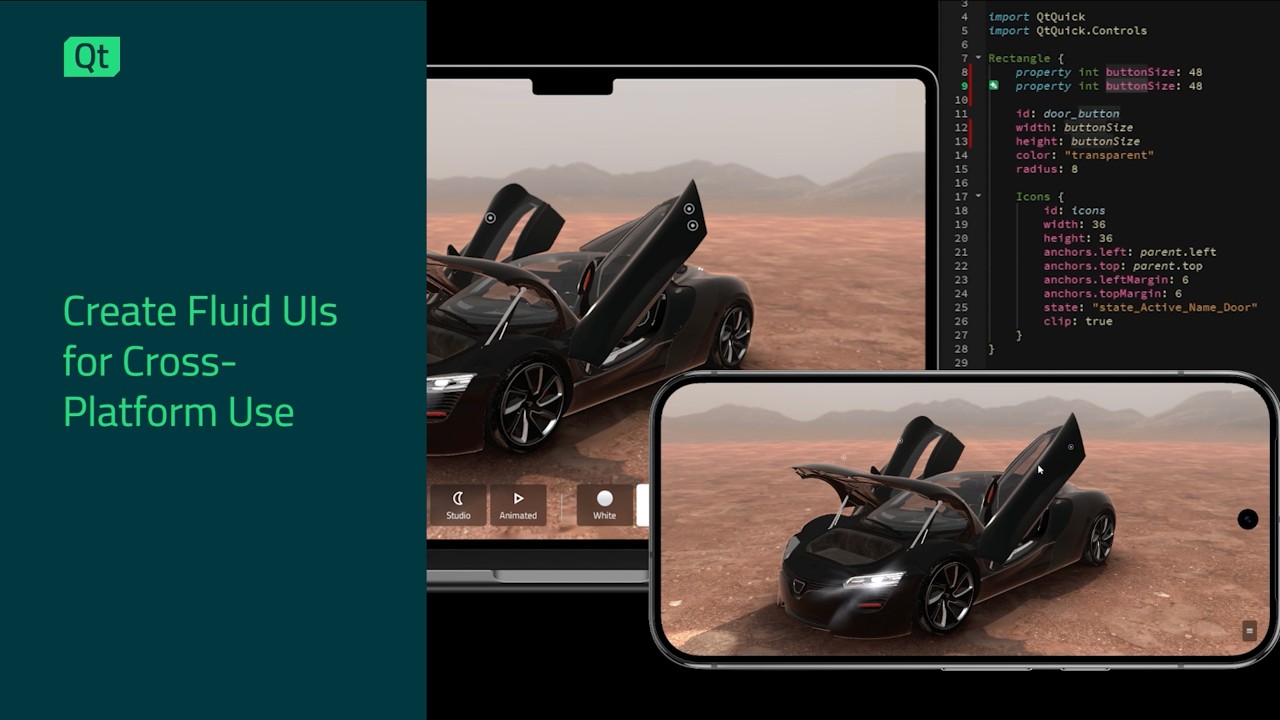 1-min Qt Example: User Interfaces - Blend 3D & 2D Natively for Cross-Platform Use