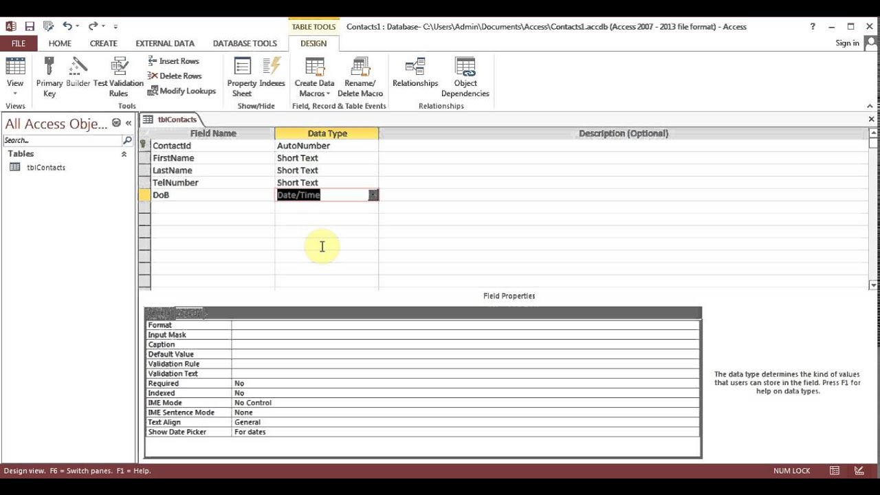 Microsoft Access 2013/2016 pt 1 (Tables)